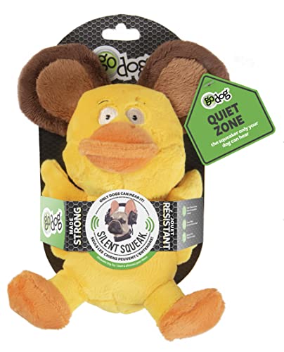 goDog Flips Duck-Bear Silent Squeak Plush Dog Toy, Chew Guard Technology - Yellow, Small