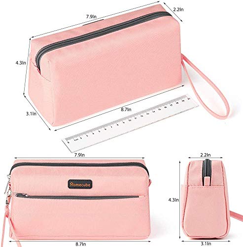 Homecube Pencil Case Cosmetic Bag Student Stationery Pouch Bag Office Storage Organizer for Girl Boy Women Men - Pink
