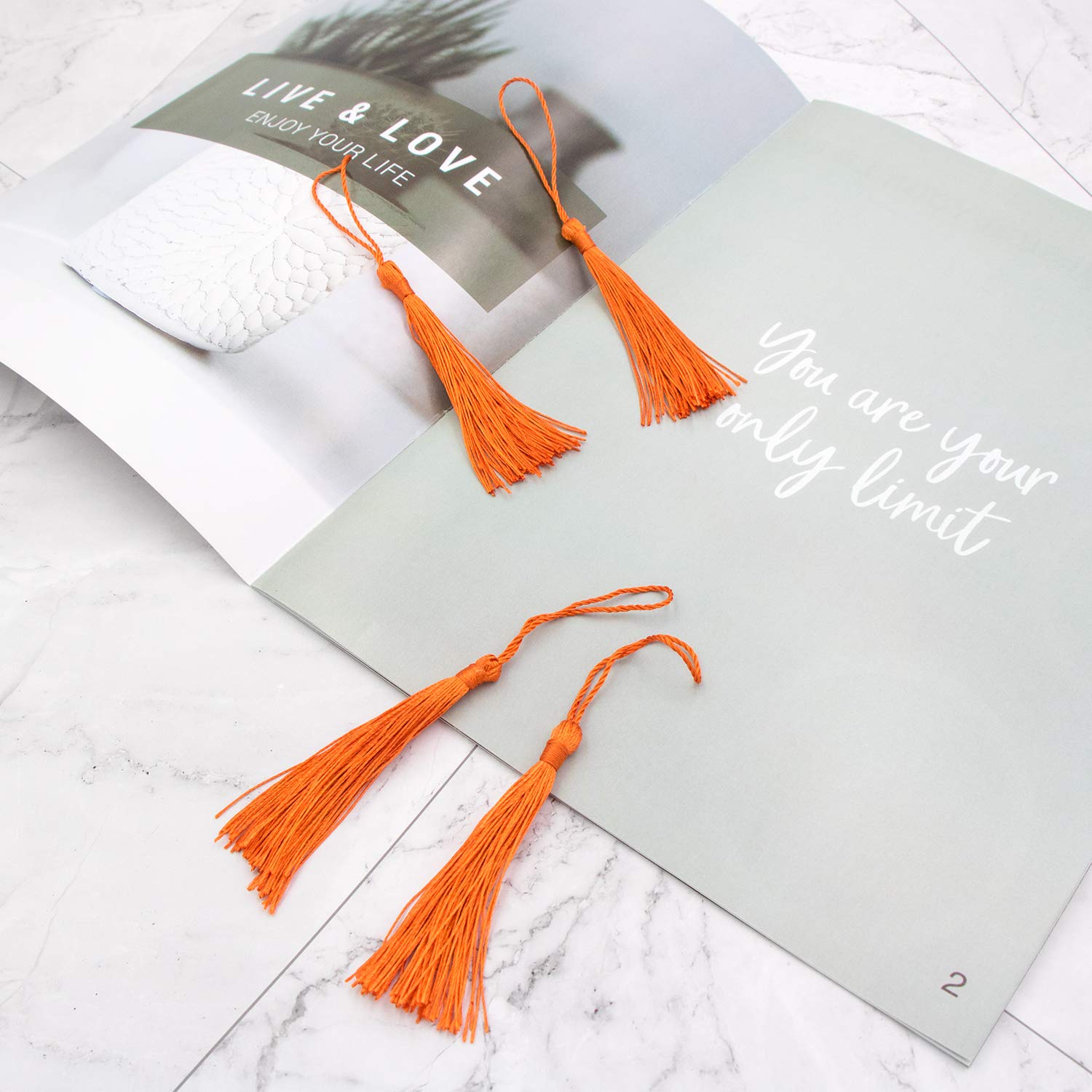 VAPKER 30 Pieces Dark Orange Tassels 13cm/5-Inch Silky Handmade Soft Mini Tassels Floss Bookmark Tassels with 2-Inch Cord Loop for Jewelry Making, DIY Projects, Bookmarks