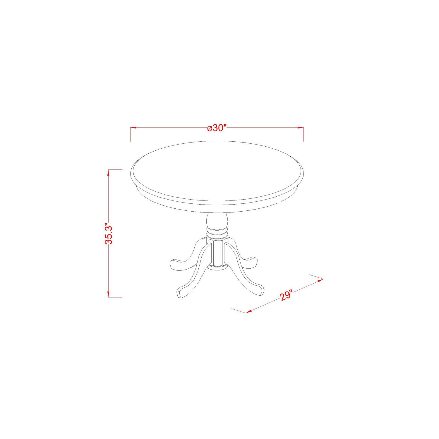 HomeStock Rustic Recluse Edan Dining Table Made of Rubber Wood Offering Oak Finish Table Top, 30 Inch Round, Linen White Finish Pedestal