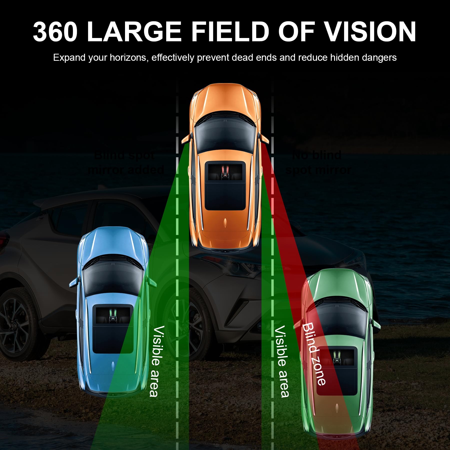 LivTee Blind Spot Mirror, Double Adjustable Mounted Blindspot Mirror HD Glass Wide Angle View, Side Rearview Mirror Universal, Right
