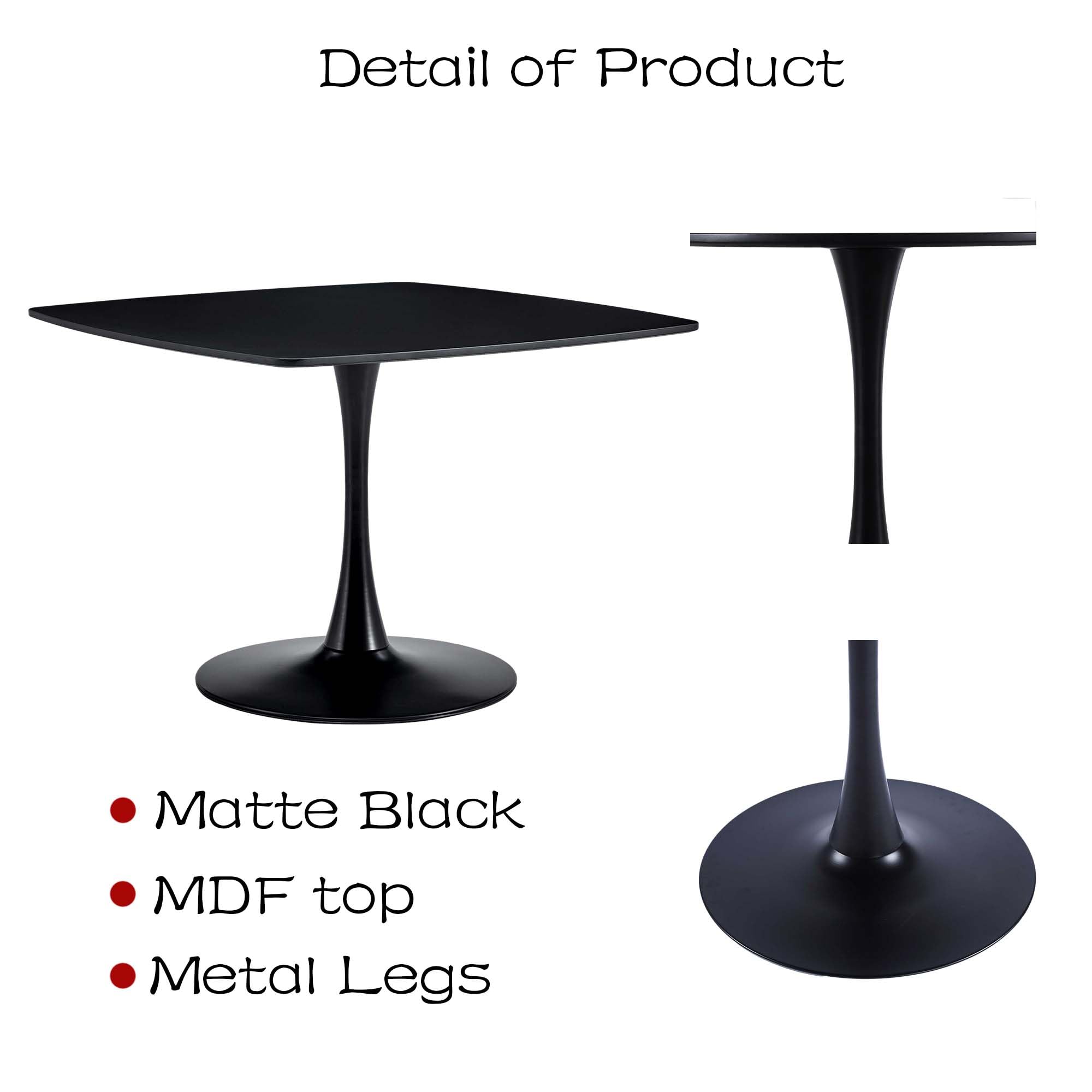 LABDIP Premium Mid Century Black Dining Table - Sturdy 42.1" Wood Top - Easy Assembly - Versatile 4-6 Seater Kitchen & Coffee Table Pedestal End Table