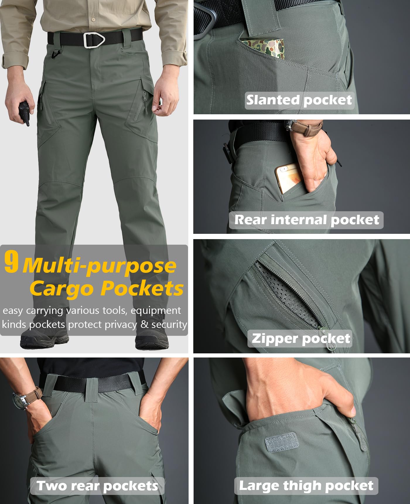 ReFire Gear Mens Summer Lightweight Quick Drying Sportswear Outdoor Pants Stretch Multi-Pockets Rip-Stop EDC Army Combat Work Tactical Pants