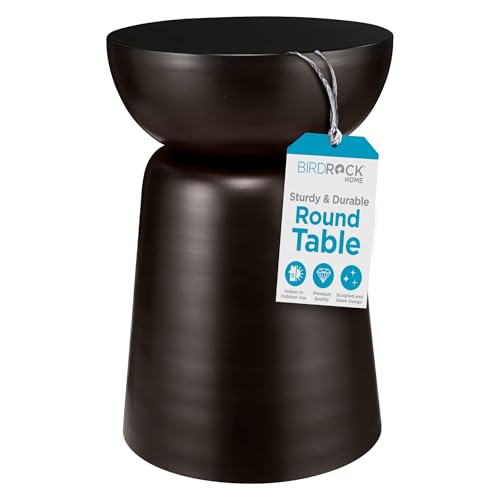 BIRDROCK HOME Metal Decorative Garden Stool and Outdoor Accent Side Table - Modern Industrial Round End Table for Home Furniture, Porch, Patio Decor, Garden, Deck - Dark Antique Bronze, 14" H x 14" D