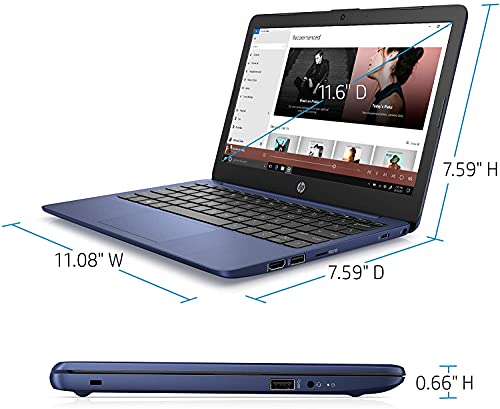 HP Stream 11 Laptop 11.6" Diagonal HD SVA Anti-Glare Display Intel Celeron N4000 Processor 4GB RAM 32GB eMMC USB-C Bluetooth Microsoft 365 for 1 Year Win10 Blue + HDMI Cable