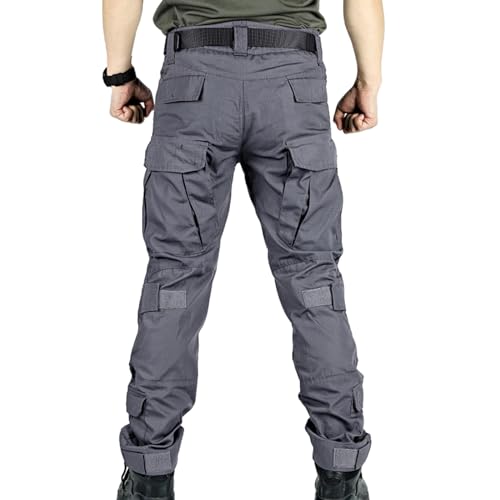 OCANXUE Tactical Pants Camo Cargo Pants for Men Outdoor Hiking Pants Ripstop Work Pants Multi Pocket Pants No Belt No Knee Pads Gray 34