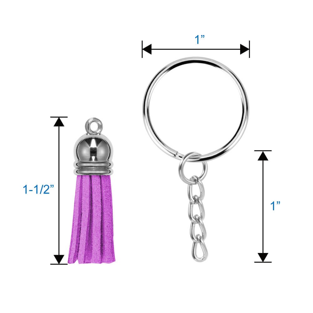 selizo 100Pcs Key Chain Ring with Chain and Tassel Pendants Bulk for Keychain Crafts Jewelry Making