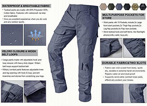 OCANXUE Tactical Pants Camo Cargo Pants for Men Outdoor Hiking Pants Ripstop Work Pants Multi Pocket Pants No Belt No Knee Pads Gray 34