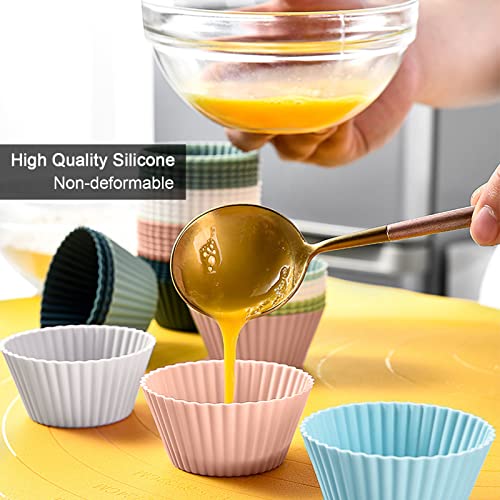 Silicone Cupcake Liners for Baking, 56Pcs Multicolor Reusable Non-Stick Silicone Lunch Box Dividers -3 Shapes Silicone Muffin Cups Bento Lunch Box Dividers - Non-Toxic, BPA Free, Dishwasher Safe
