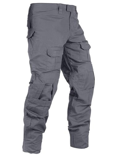 OCANXUE Tactical Pants Camo Cargo Pants for Men Outdoor Hiking Pants Ripstop Work Pants Multi Pocket Pants No Belt No Knee Pads Gray 34