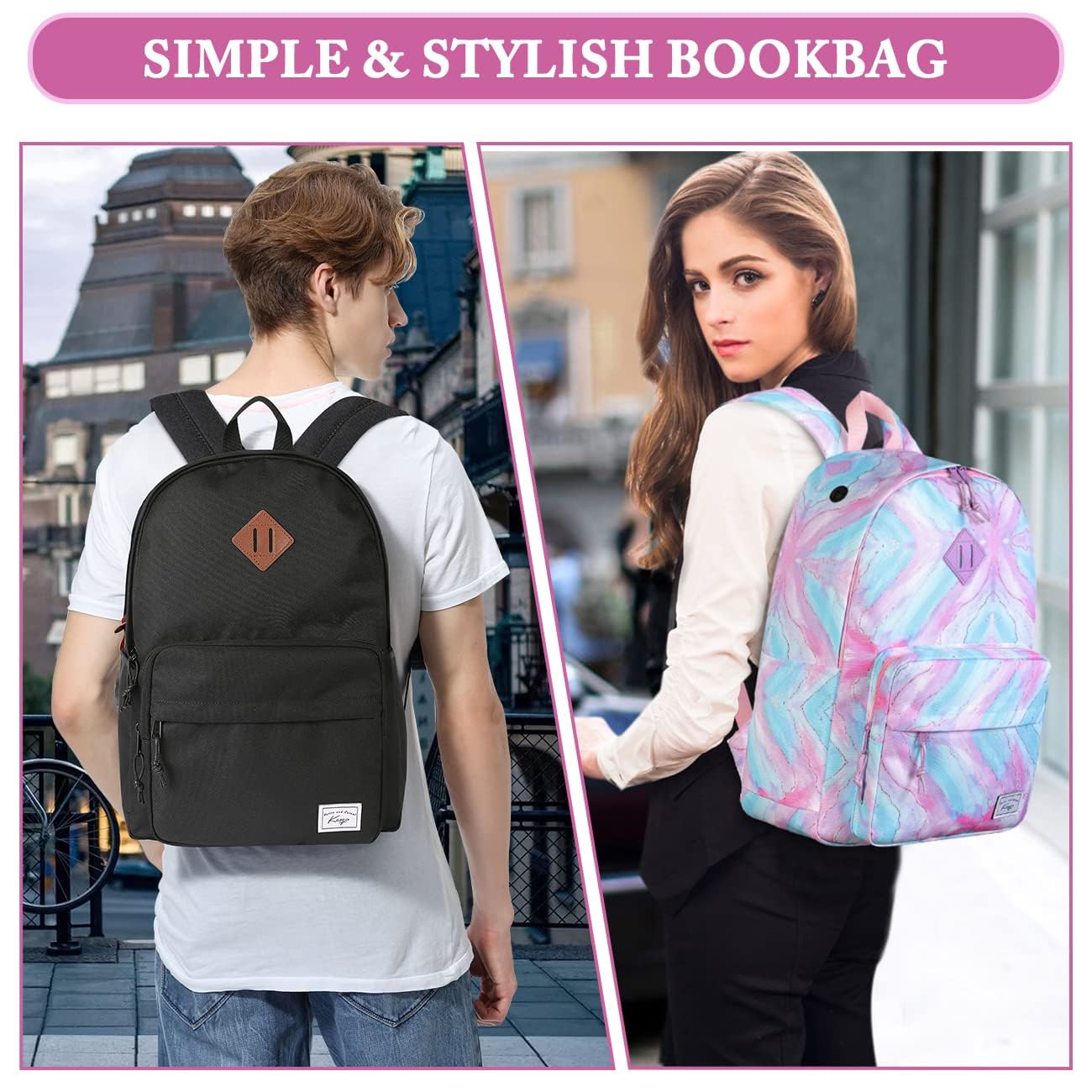 Kasqo School Backpack, 15.6 Inch Classic Lightweight Water-Resistant Backpack Bookbag Daypack for Women Teens Girls Kids College, Travel, Work, Multicolour
