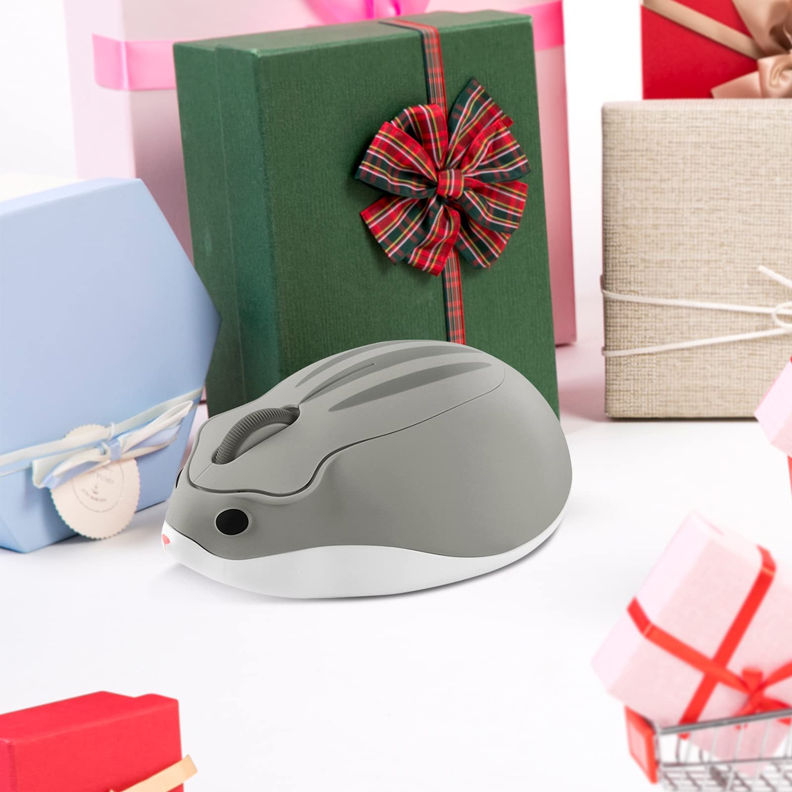 Wireless Mouse Bluetooth Mouse Gery Cute Cartoon Animal Hamster Shape Wireless Mouse Silent Portable Cordless Mouse 1200DPI Mouse for PC,Mac,Laptop,Computer,Chromebook,iPhone,Tablet (No USB Receiver)
