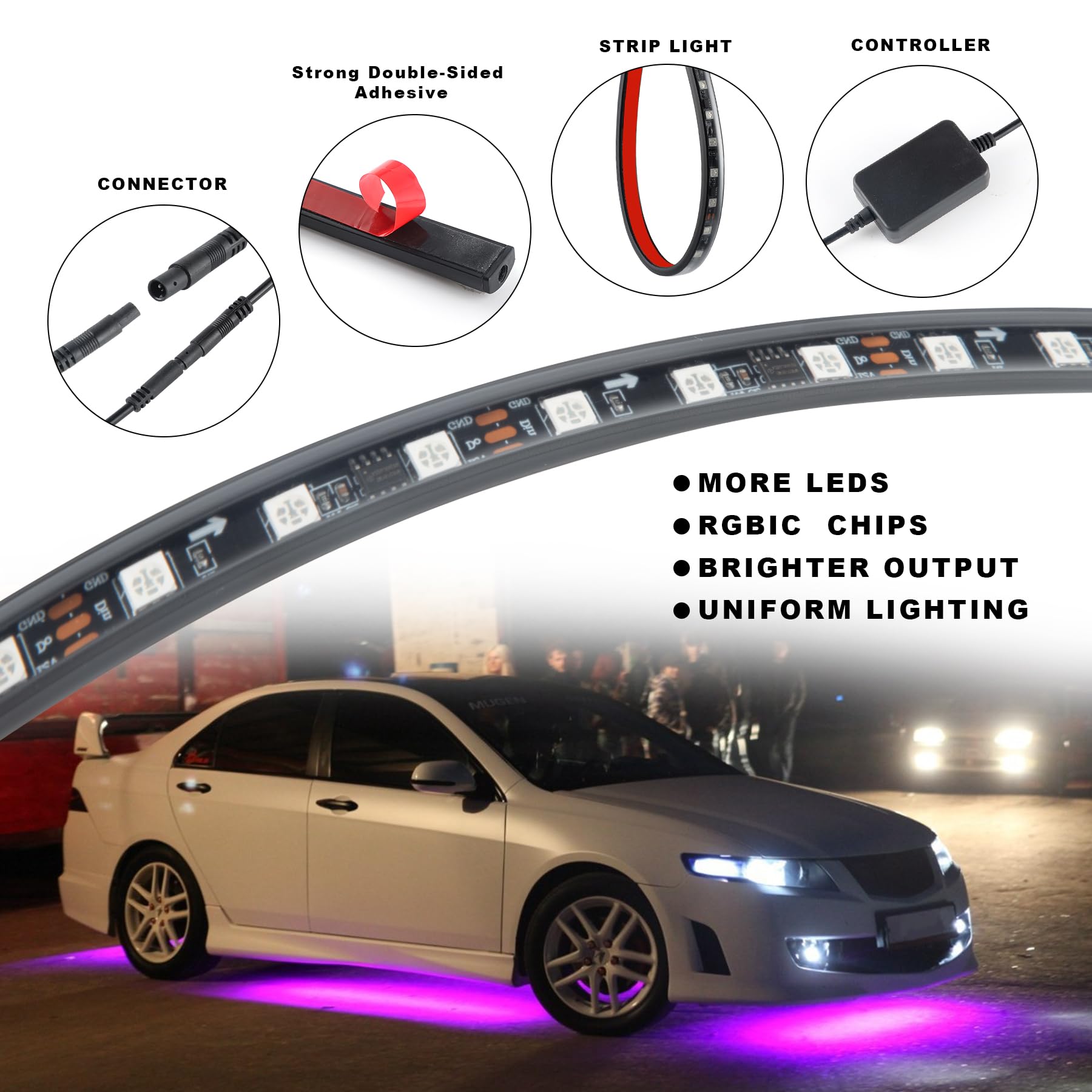 LivTee Underglow Kit for Car - Under Glow Lights with App Control, RGB LED Lights with Music & DIY Modes, 2 Line Design with 213 Flow Modes for Cars, SUVs, Trucks - Car Accessories for Men & Women