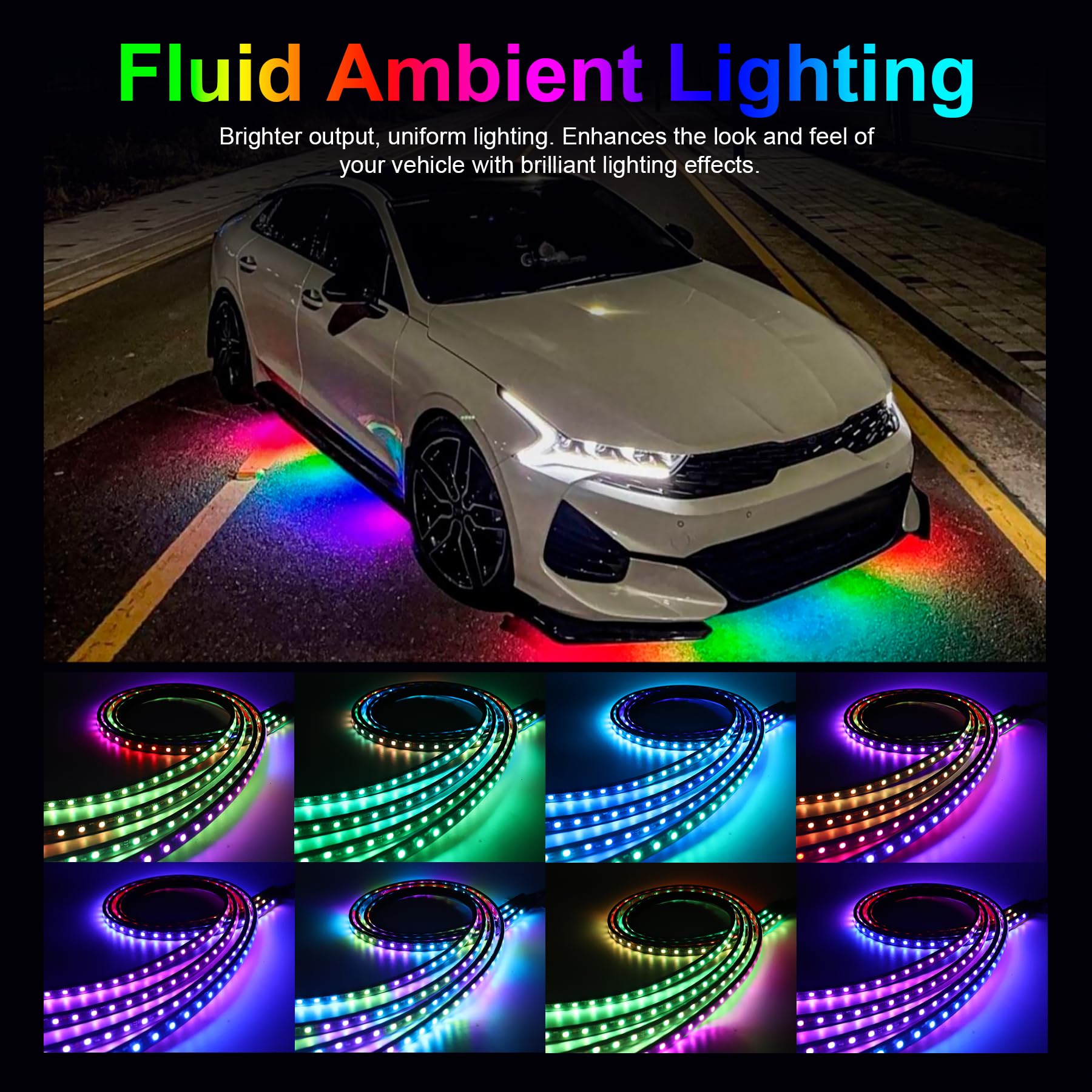 LivTee Underglow Kit for Car - Under Glow Lights with App Control, RGB LED Lights with Music & DIY Modes, 2 Line Design with 213 Flow Modes for Cars, SUVs, Trucks - Car Accessories for Men & Women