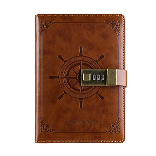 WFS Notebook Digital Password Combination Student Diary Notepad B6 PU Leather Creative Retro for Travel Business Office (Color : Brown)