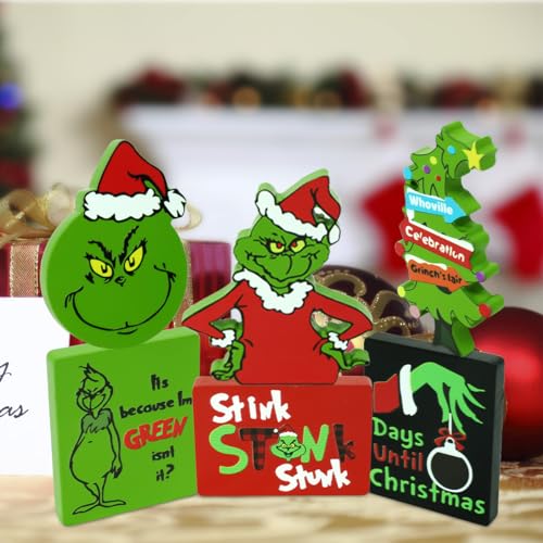 Christmas Tiered Tray Decor Green Tiered Tray Decoration Christmas Tree Wooden Signs Decorations for Farmhouse Home Tabletop Shelf