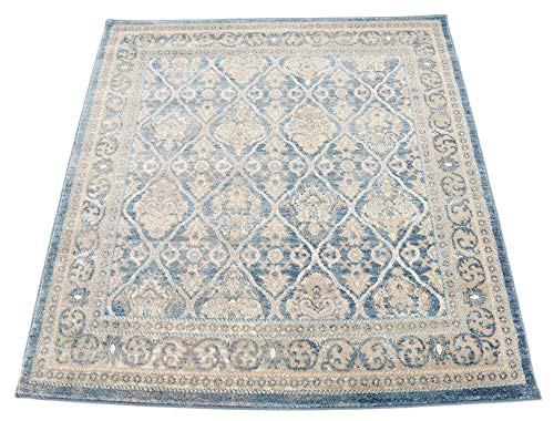 Unique Loom Salzburg Collection Classic Traditional Medallion Design Oriental Inspired with Intricate Border Area Rug, 4 ft, Navy Blue/Light Brown