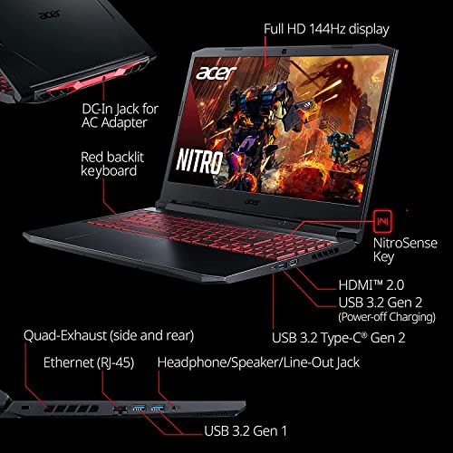Acer Newest Nitro 5 Flagship Gaming Laptop: 15.6" FHD 144Hz IPS Display, Intel Gaming 8-Core i7-11800H, 64GB RAM, 4TB SSD, GeForce RTX 3050Ti, WiFi-6, Backlit-KYB, DTSX Audio, Cool Tech, Win11, TF