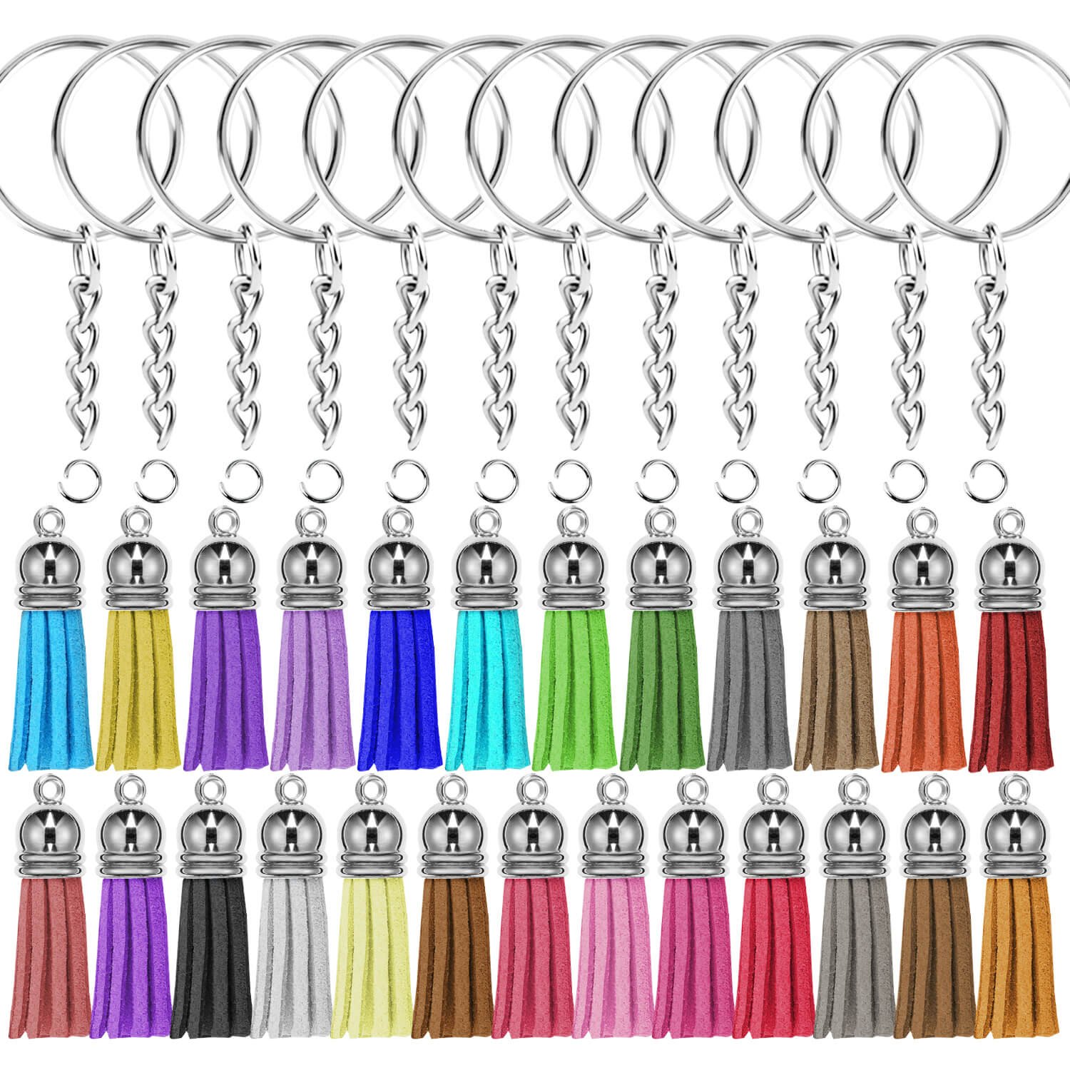 selizo 100Pcs Key Chain Ring with Chain and Tassel Pendants Bulk for Keychain Crafts Jewelry Making