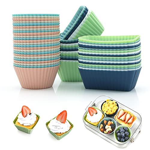 Silicone Cupcake Liners for Baking, 56Pcs Multicolor Reusable Non-Stick Silicone Lunch Box Dividers -3 Shapes Silicone Muffin Cups Bento Lunch Box Dividers - Non-Toxic, BPA Free, Dishwasher Safe