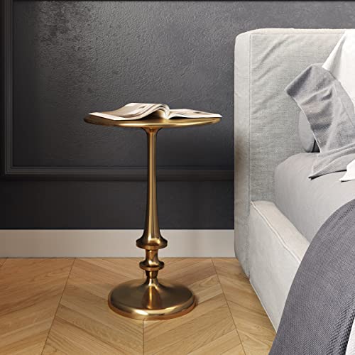 Lavish Home Side Table - Iron Pedestal Table with Antiqued Brass Finish for Couch, Loveseat, Entryway, or Bed - Vintage Living Room Furniture