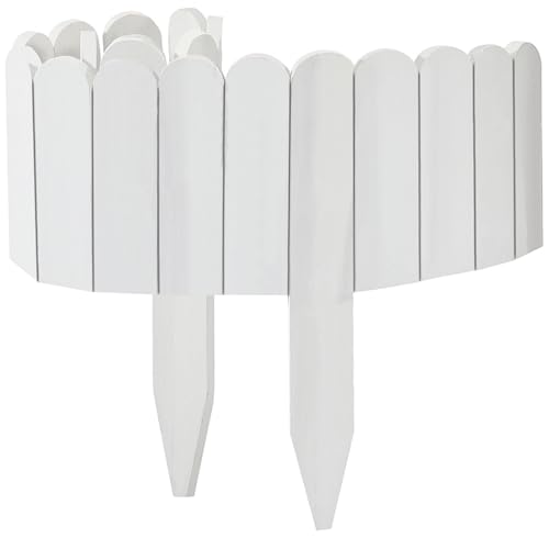 JULMAI 2-Pack Wood Landscape Edging Border, 8" Tall by 40" Wide, Decorative No Dig Garden Edging for Landscaping, Flexible Garden Border, Flower Bed Edging, Picket Fence for Lawn Edging, White Color