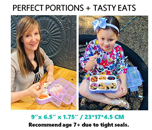 Bento Box with Bag and Ice Pack Set for Kids. Lunch Boxes Snack Containers for Boys Girls Adults. 6 Compartments, Leakproof Portion Container Boxes Insulated Bags for School Lunches, BPA Free, Lilac