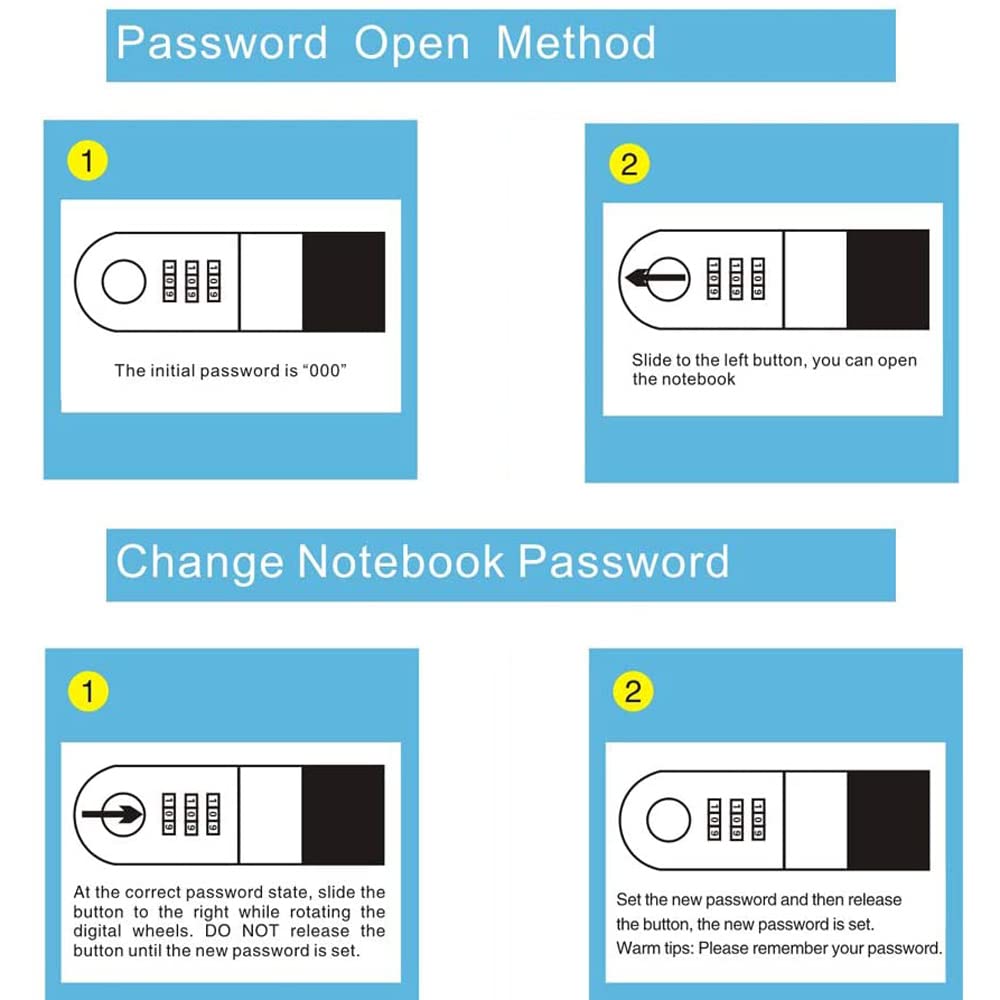 AZPINGPAN Children's Study Notebook with Digital Combination Code Lock Diary丨A5 Size PU Cover Thickened Creative Sketchbook Hand Ledger (with Pen Position and Pen)