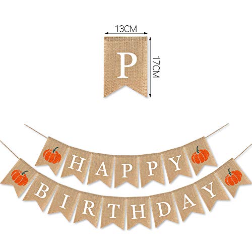 SWYOUN Burlap Happy Birthday Banner with Pumpkin Birthday Party Bunting Garland Supplies