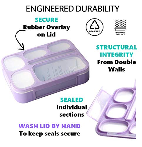 Bento Box with Bag and Ice Pack Set for Kids. Lunch Boxes Snack Containers for Boys Girls Adults. 6 Compartments, Leakproof Portion Container Boxes Insulated Bags for School Lunches, BPA Free, Lilac