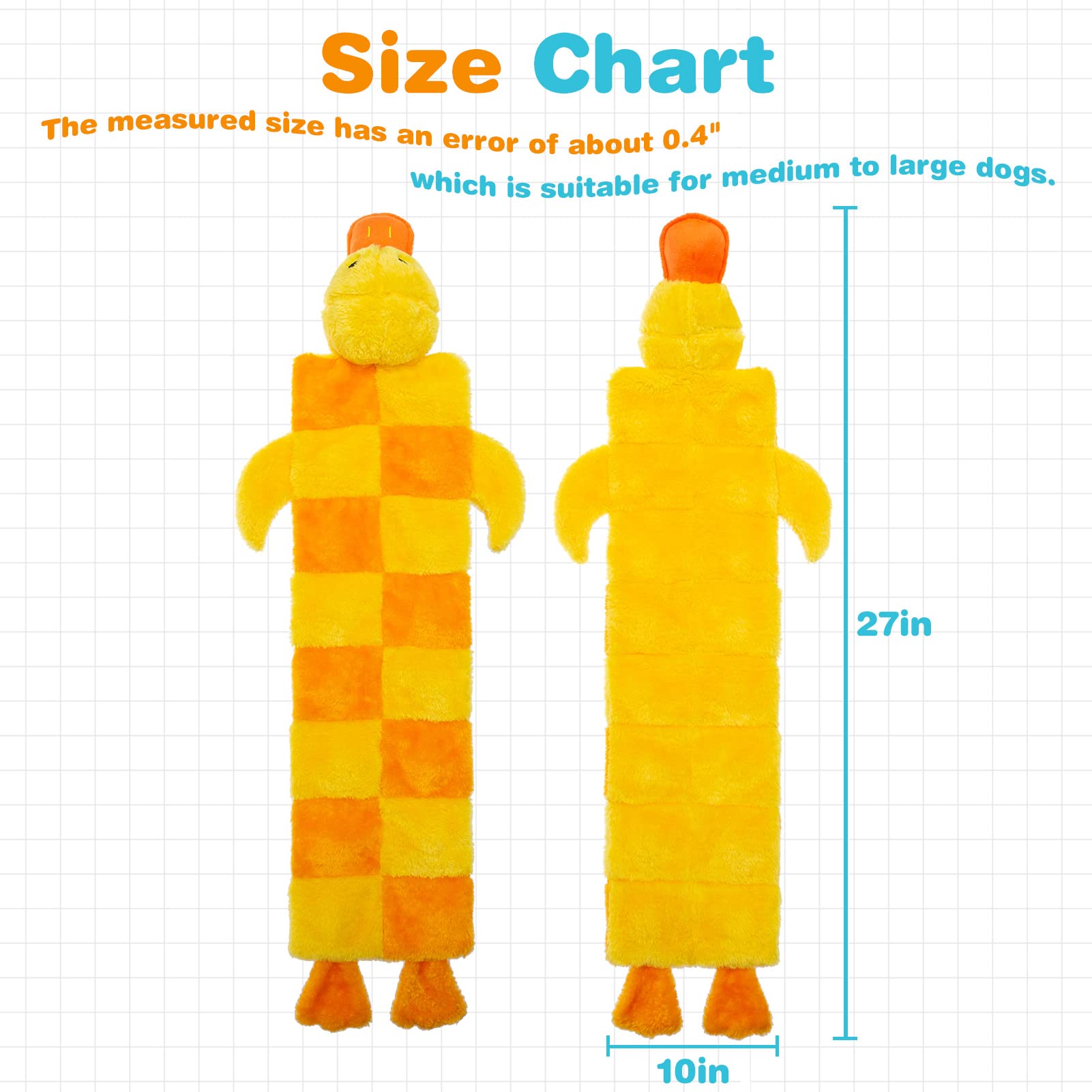 Mihachi 16 Squeakers Dog Squeaky Toys - No Stuffing Plush Pet Chew Toys - Yellow Squeaker Mat Duck