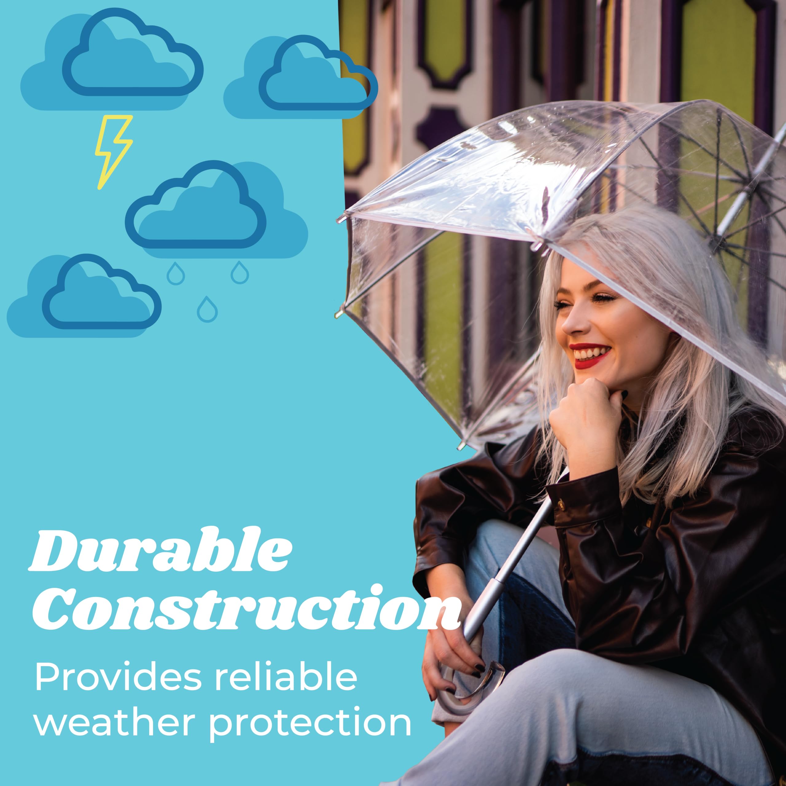 totes Clear Bubble Umbrella with Dome Canopy, Lightweight Design, Wind and Rain Protection, Dots, Adults-51