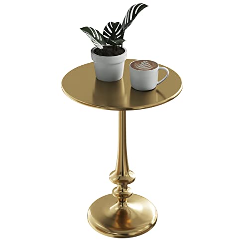 Lavish Home Side Table - Iron Pedestal Table with Antiqued Brass Finish for Couch, Loveseat, Entryway, or Bed - Vintage Living Room Furniture