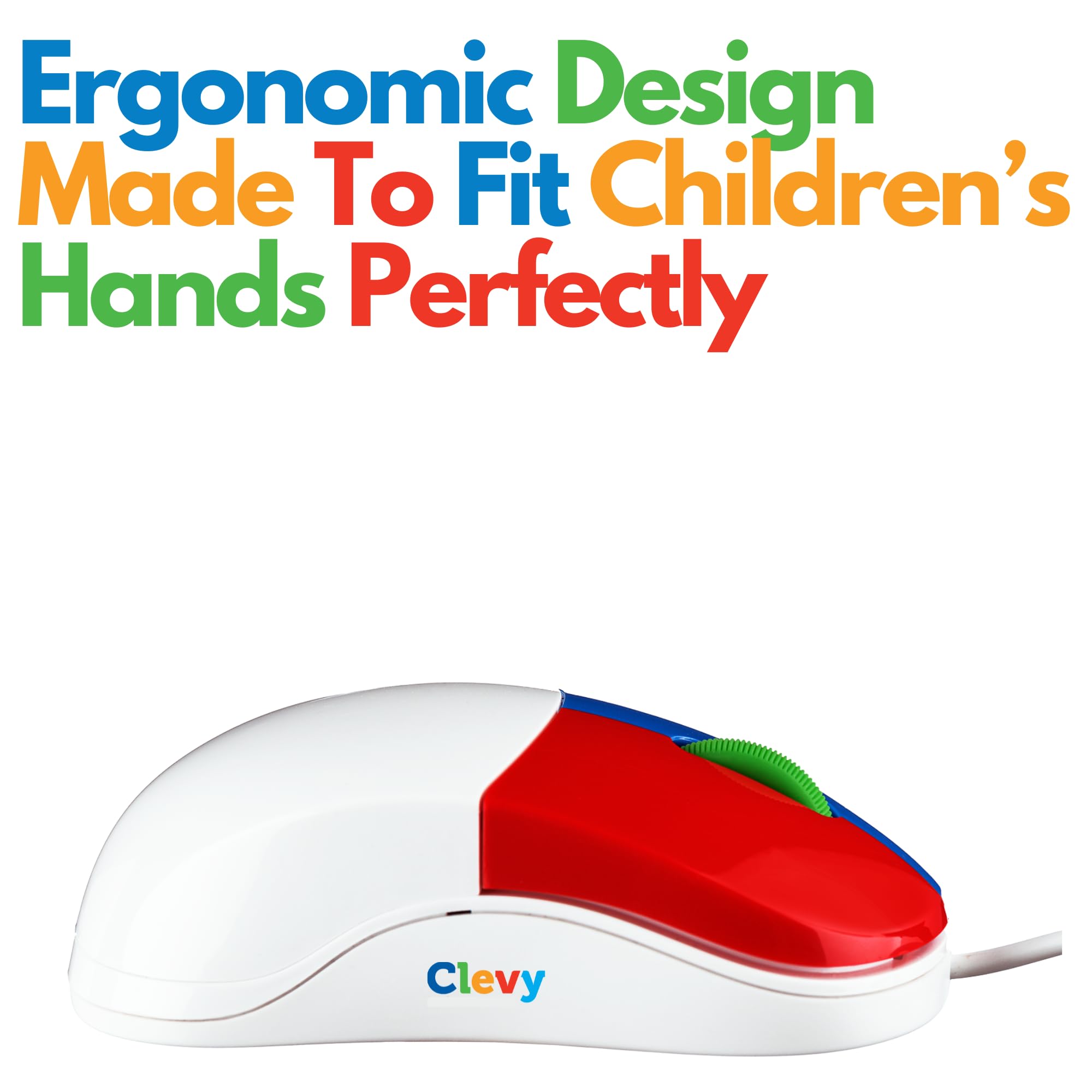 Clevy Kids Mouse - Colorful Ergonomic USB Computer and Laptop Kids Mouse for School and Home Computer Use - Wired Children Friendly - Compatible with Windows, macOS, Chromebook
