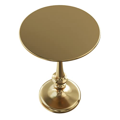 Lavish Home Side Table - Iron Pedestal Table with Antiqued Brass Finish for Couch, Loveseat, Entryway, or Bed - Vintage Living Room Furniture