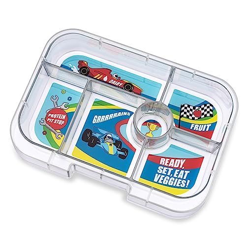 Yumbox® Original Leakproof Bento Lunch box for Kids, 5 Compartments + Dip Well, Easy-Open Latch, Just Right Portions, Removable Illustrated Tray (Roar Red - Race Cars), Ages 3-7