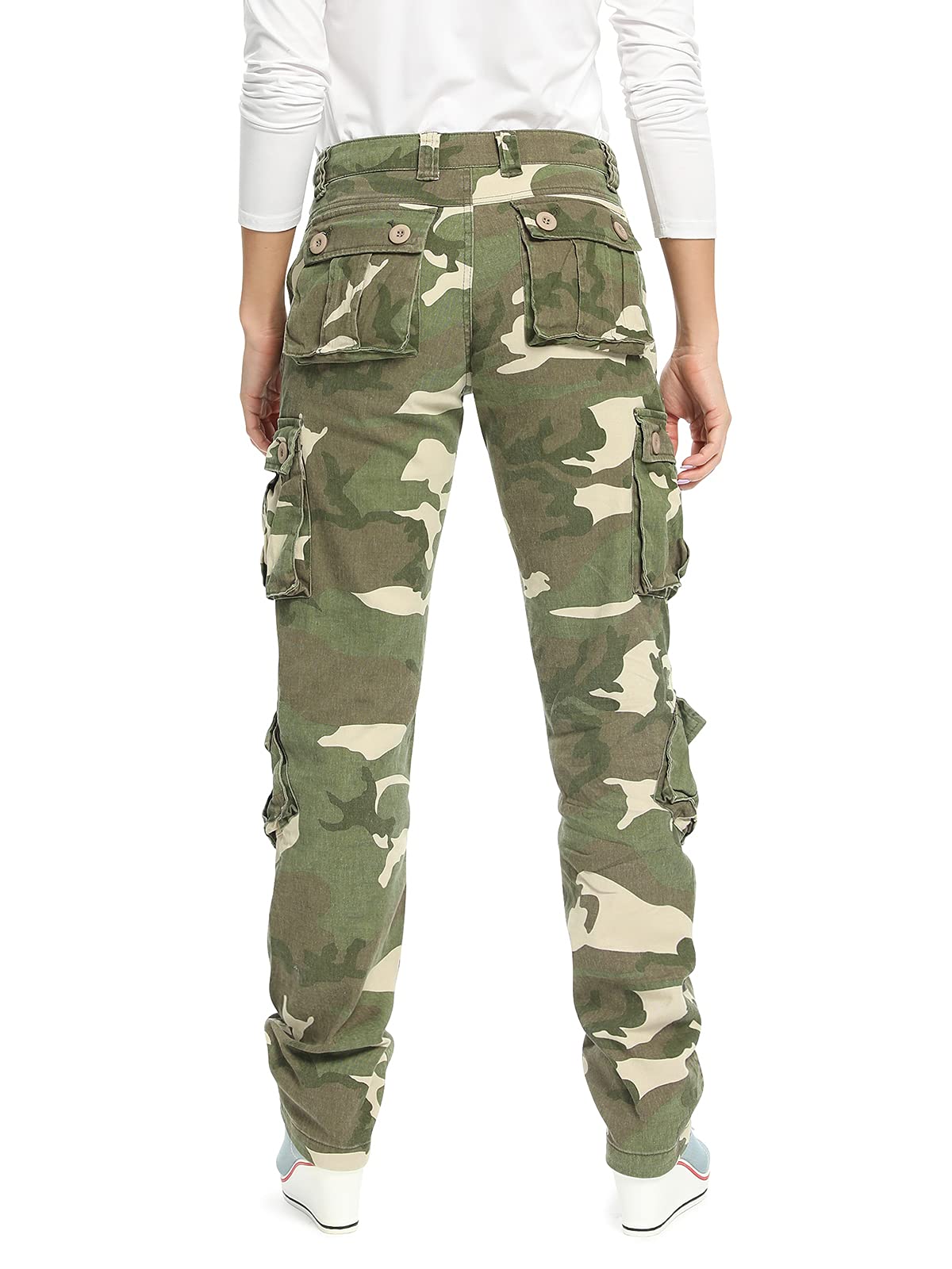 Mesinsefra Womens Cargo Pants with Pockets Outdoor Casual Ripstop Camo Military Combat Construction Work Pants Camo 34-10