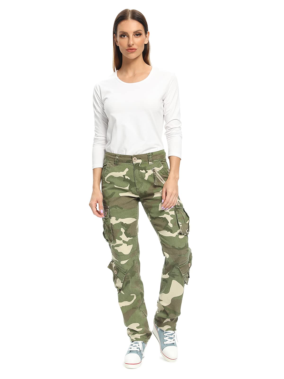 Mesinsefra Womens Cargo Pants with Pockets Outdoor Casual Ripstop Camo Military Combat Construction Work Pants Camo 34-10