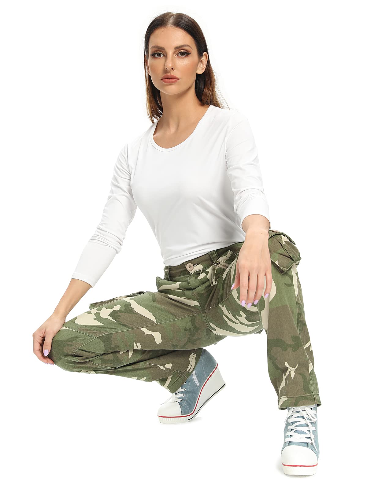 Mesinsefra Womens Cargo Pants with Pockets Outdoor Casual Ripstop Camo Military Combat Construction Work Pants Camo 34-10