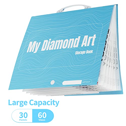 ARTDOT A3 Storage Book for Diamond Painting Kits, Diamond Art Portfolio Folder for Diamond Painting Accessories with 30 Pocket Slevees Protectors (16.9x12.4inches)