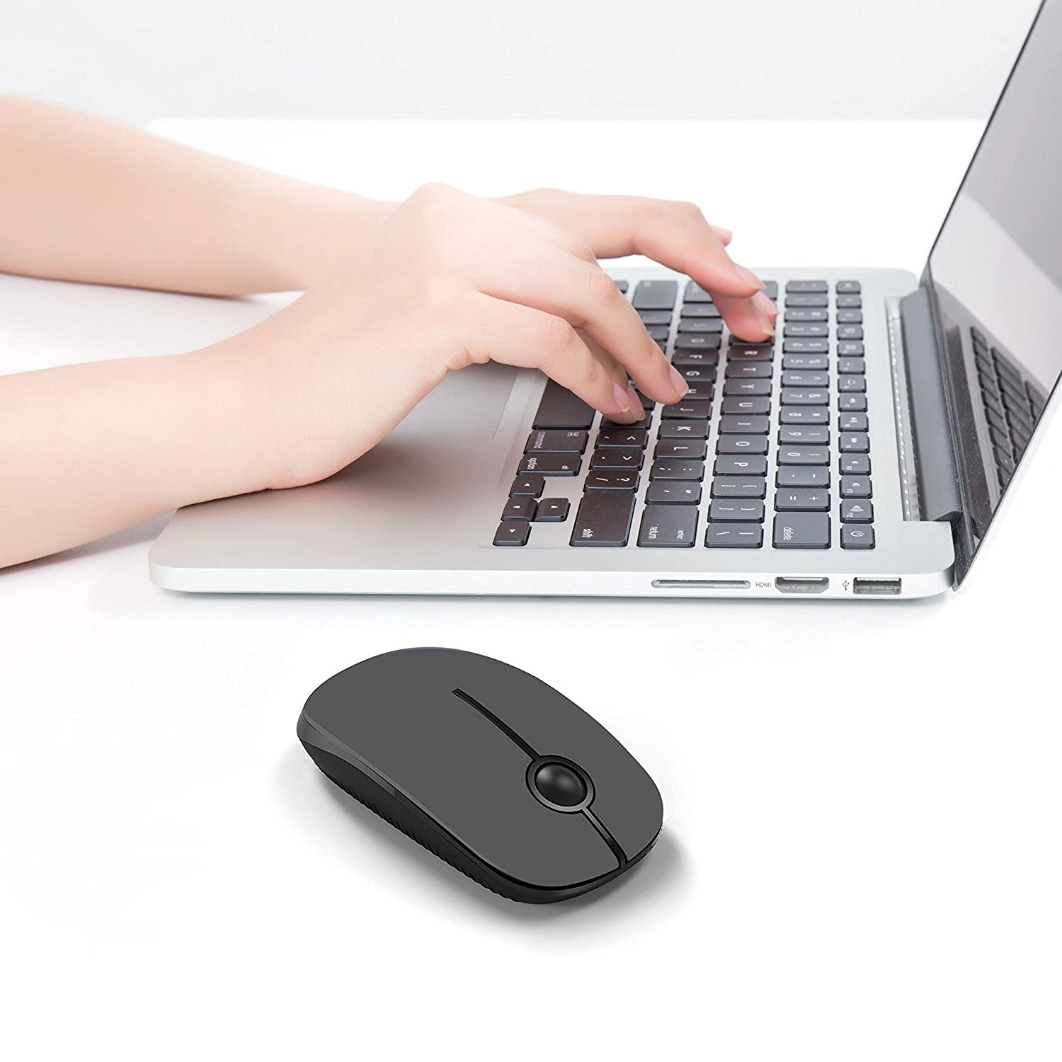 Vssoplor Wireless Mouse, 2.4G Slim Portable Computer Mouse with Nano Receiver Quiet Silent Optical Laptop Mouse for Notebook, PC, Laptop, Computer-Black and Gray