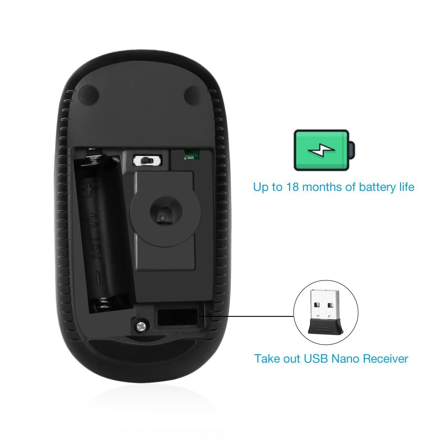 Vssoplor Wireless Mouse, 2.4G Slim Portable Computer Mouse with Nano Receiver Quiet Silent Optical Laptop Mouse for Notebook, PC, Laptop, Computer-Black and Gray