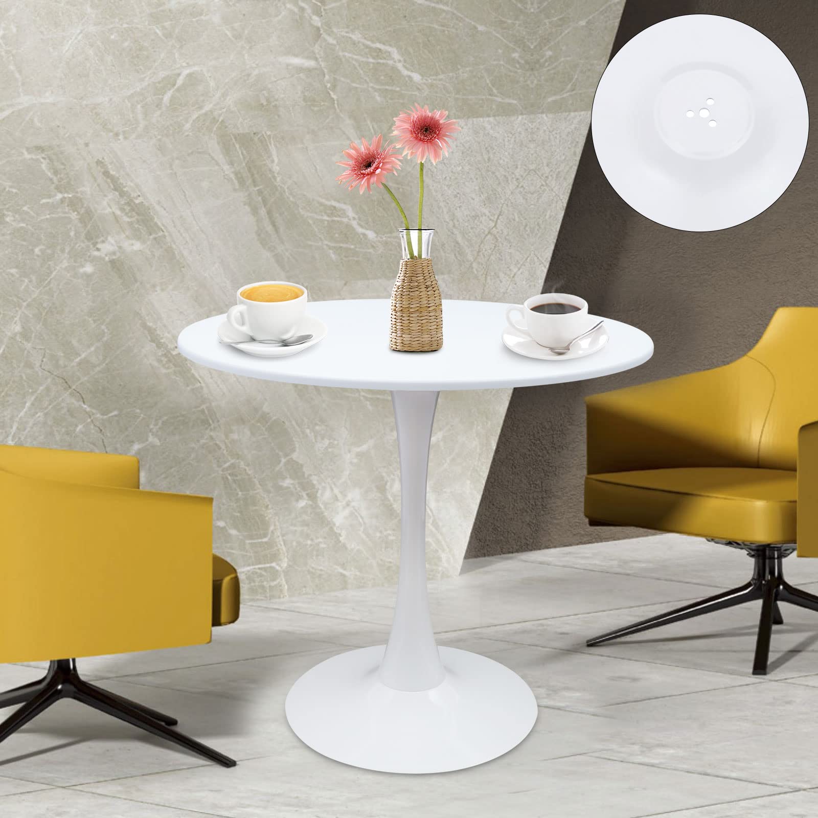 31.5" White Round Dining Table, Sturdy Table with Pedestal Base Modern Round Table for Home Office Living Room Kitchen Leisure, Load up to 165.35LB