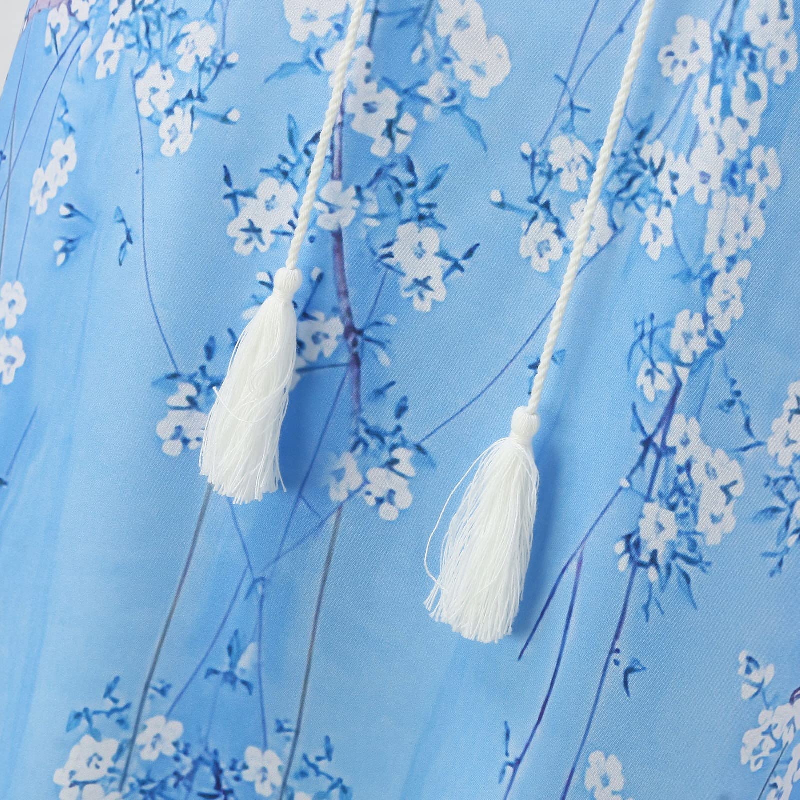 Cnebo Boho Dresses for Women 2023 New Women's Medium and Long Sleeve Dress with Tassels Wide Bohemian Print V Neck Length Blue