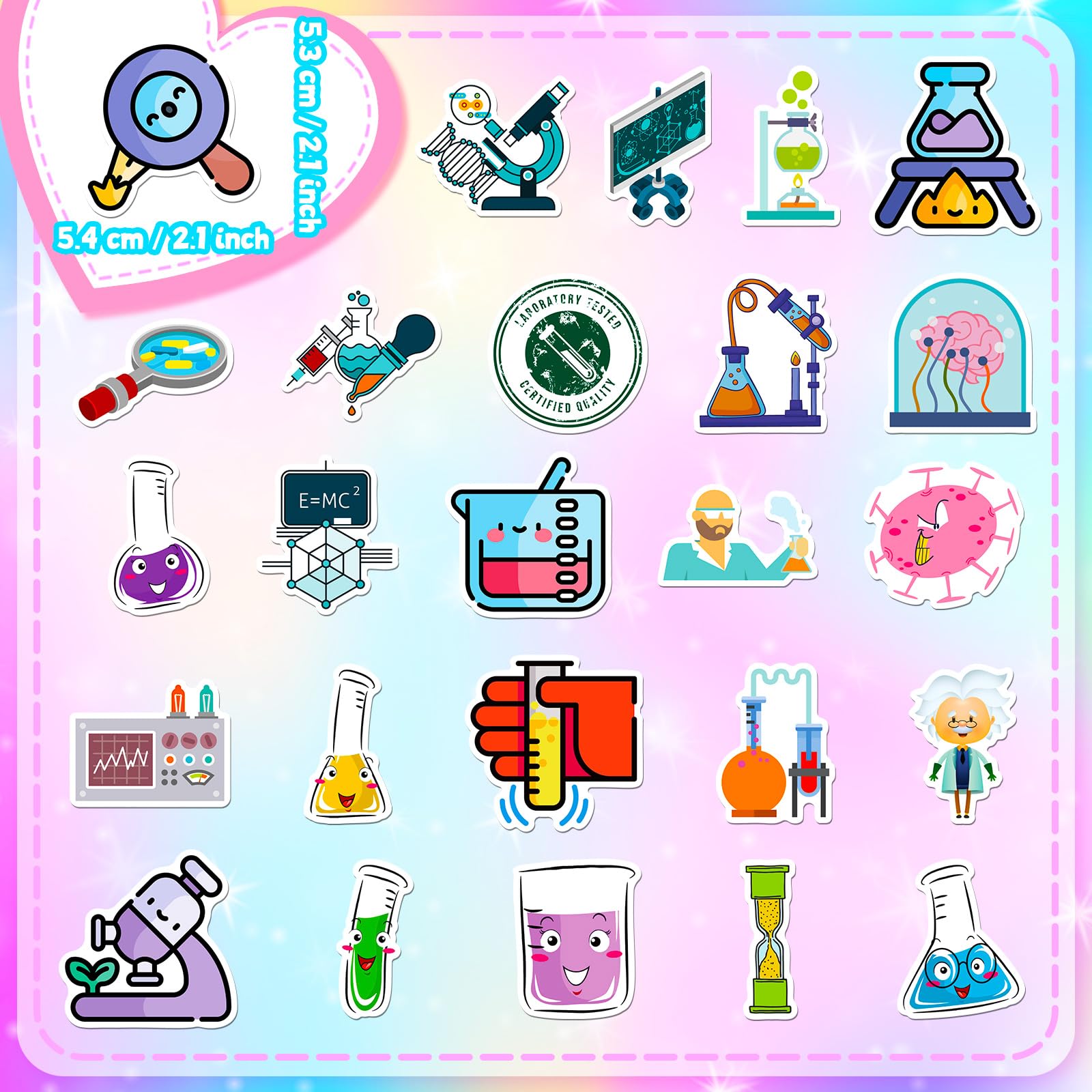 50 Pcs Funny Laboratory Science Stickers for Kids Teens Students Teachers, Science Experiment Waterproof Vinyl Stickers & Chemistry Decals for Laptop, Water Bottle, Notebook, Science Classroom Decor