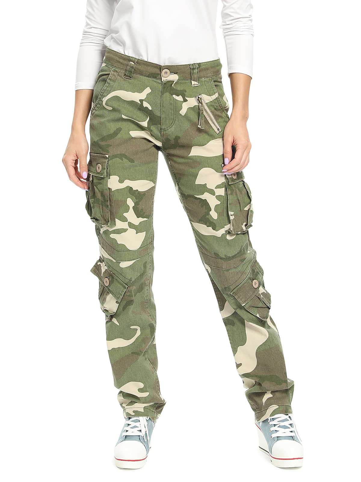 Mesinsefra Womens Cargo Pants with Pockets Outdoor Casual Ripstop Camo Military Combat Construction Work Pants Camo 34-10