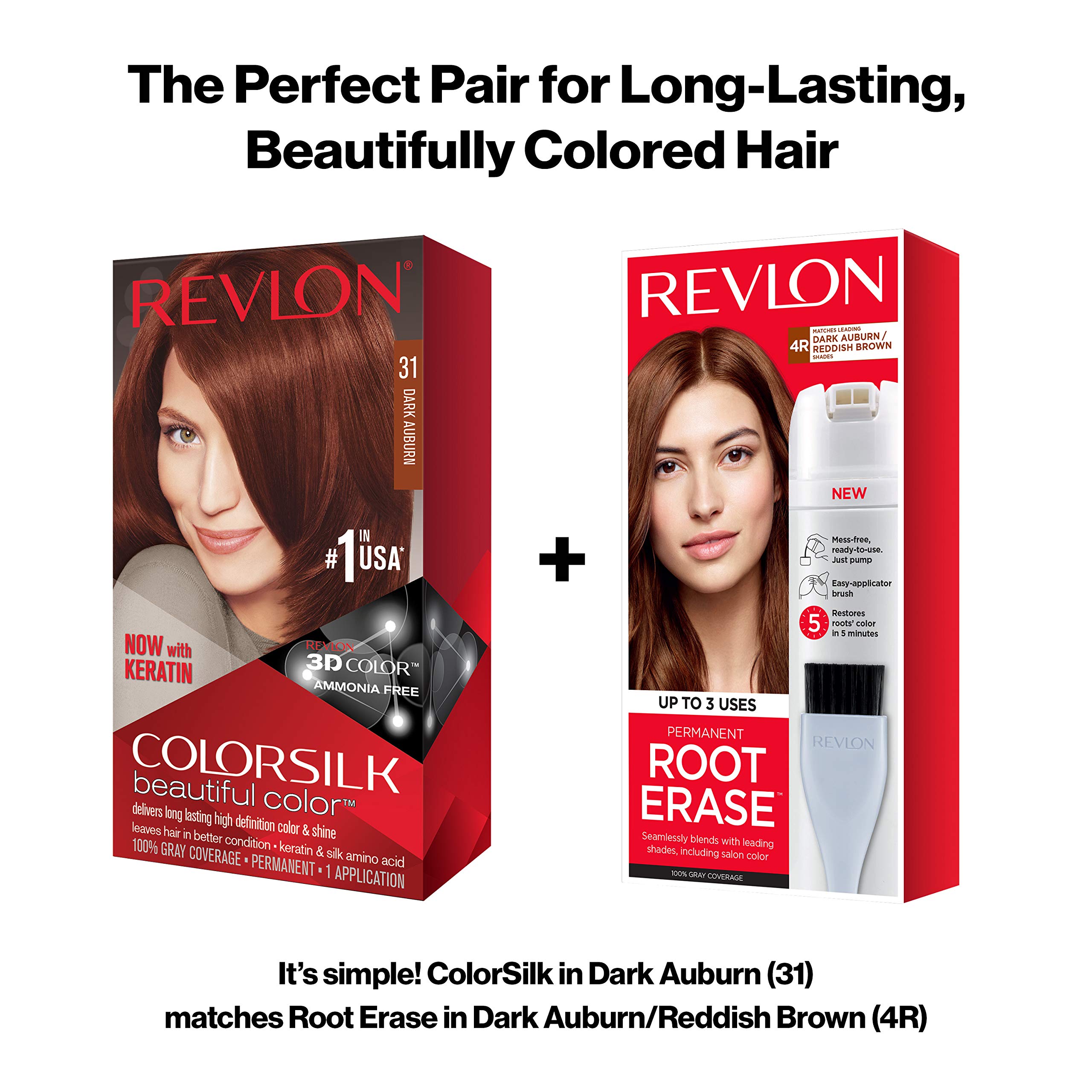 Revlon Permanent Hair Color, Permanent Hair Dye, Colorsilk with 100% Gray Coverage, Ammonia-Free, Keratin and Amino Acids, 31 Dark Auburn, 4.4 Oz (Pack of 1)