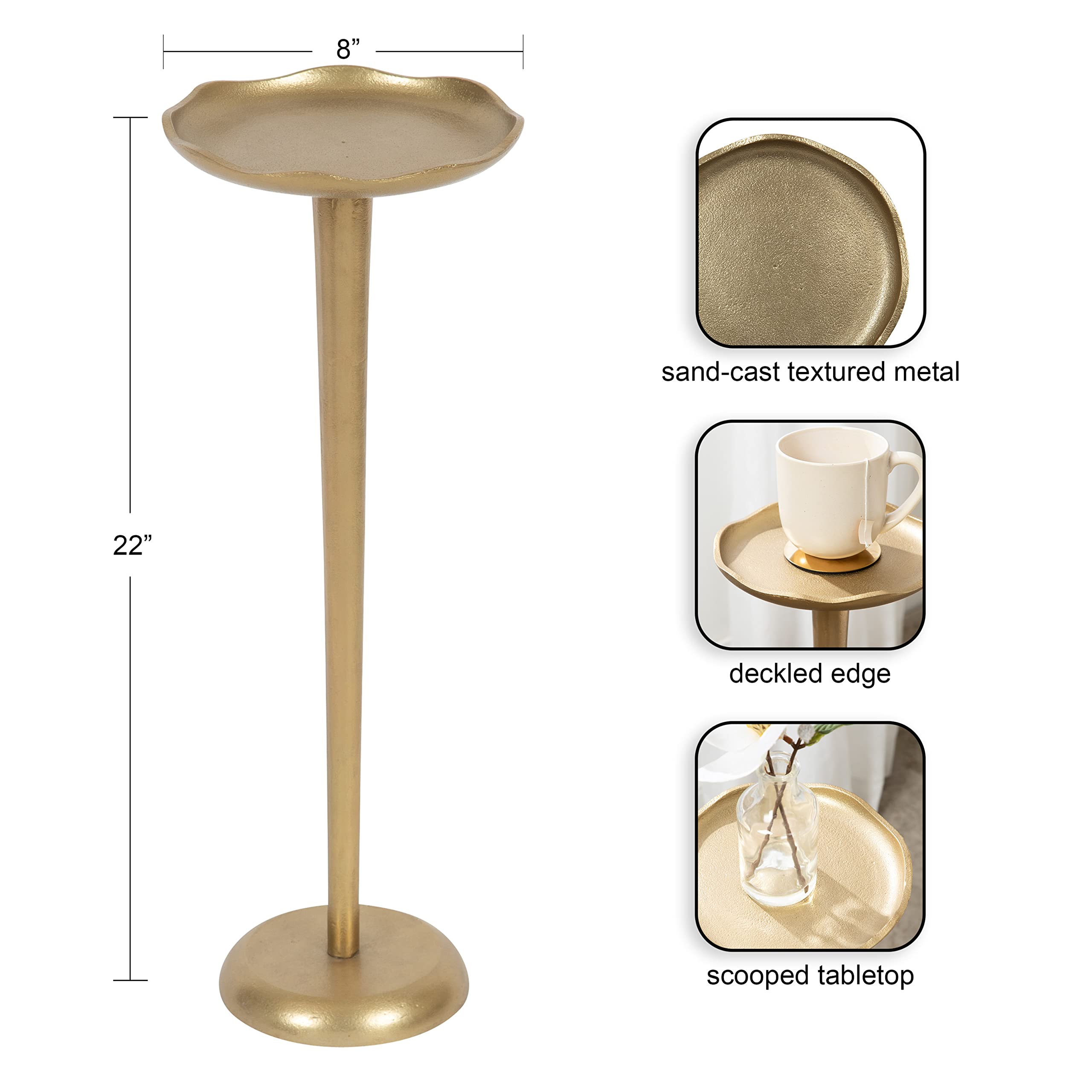 Kate and Laurel Alessia Modern Decorative Metal Drink Table, 8 x 8 x 22, Gold, Stunning Cast Aluminum Pedestal Plant Stand with Rough Texture and Deckled Edge