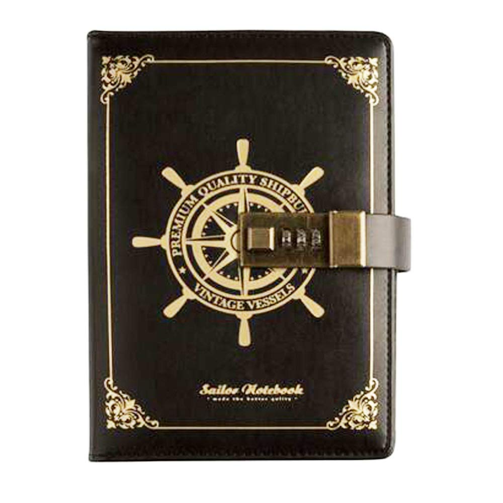 Diary And Notebook Digital Password Notebook Leather Binder Journal Combination Metal Code Lock Diary Print Bronzing Locking Journal Diary (Color : White)