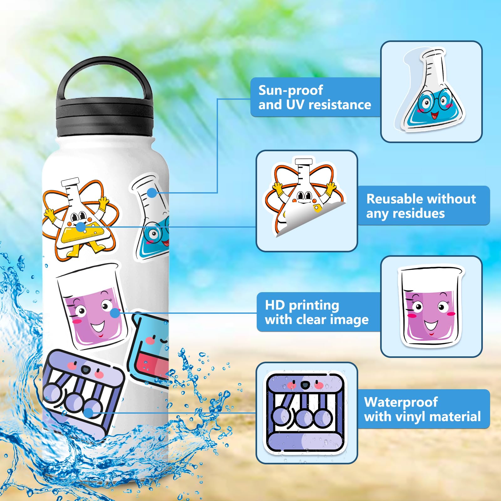 50 Pcs Funny Laboratory Science Stickers for Kids Teens Students Teachers, Science Experiment Waterproof Vinyl Stickers & Chemistry Decals for Laptop, Water Bottle, Notebook, Science Classroom Decor